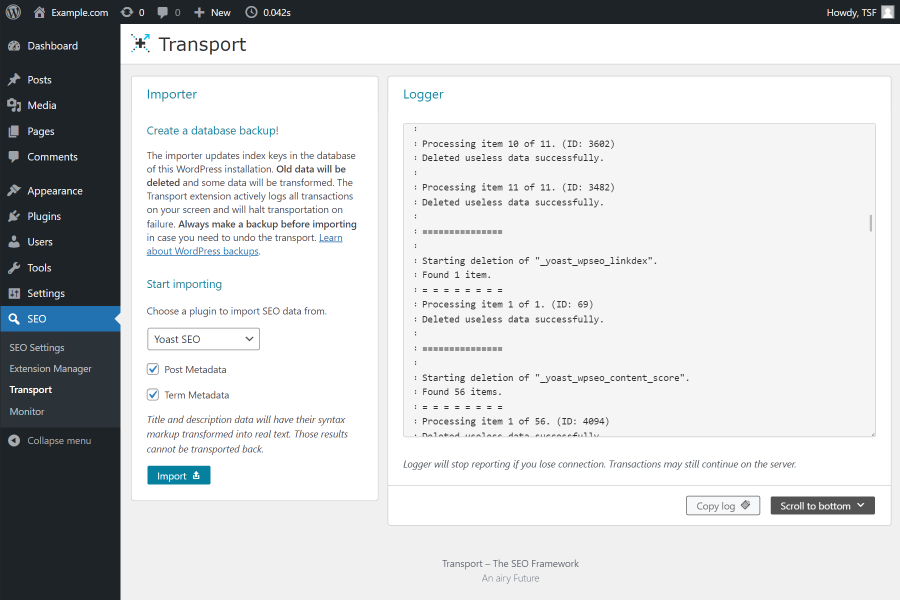 Transport: Migrate plugin data - Extension • The SEO Framework